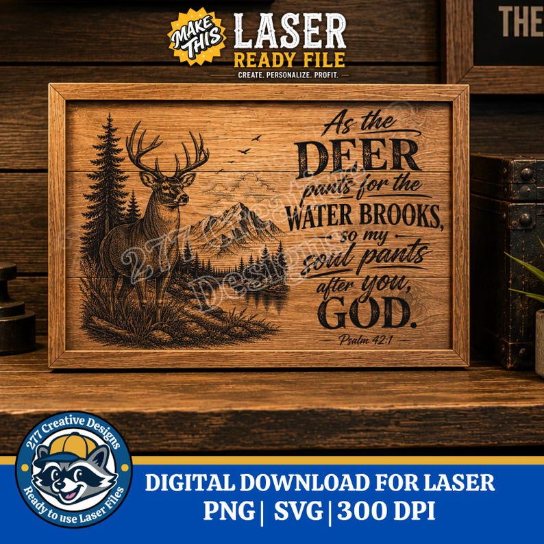 Psaume 42:1 cerf Bible verset Laser PNG SVG Couper le fichier pour ...