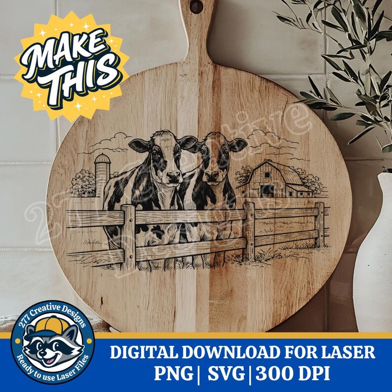 Dairy Cows at Pasture Fence Themed SVG PNG Cut File for Laser Engraving ...