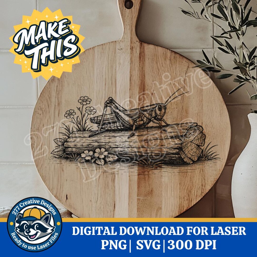 Grasshopper on a Log Themed Diy Laser Engraving Design DIY Laser PNG ...