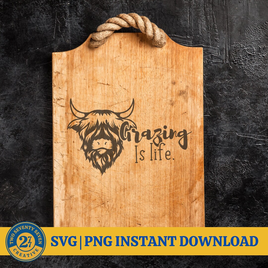 Highland Cow SVG Charcuterie Board PNG File for Laser Engraving ...