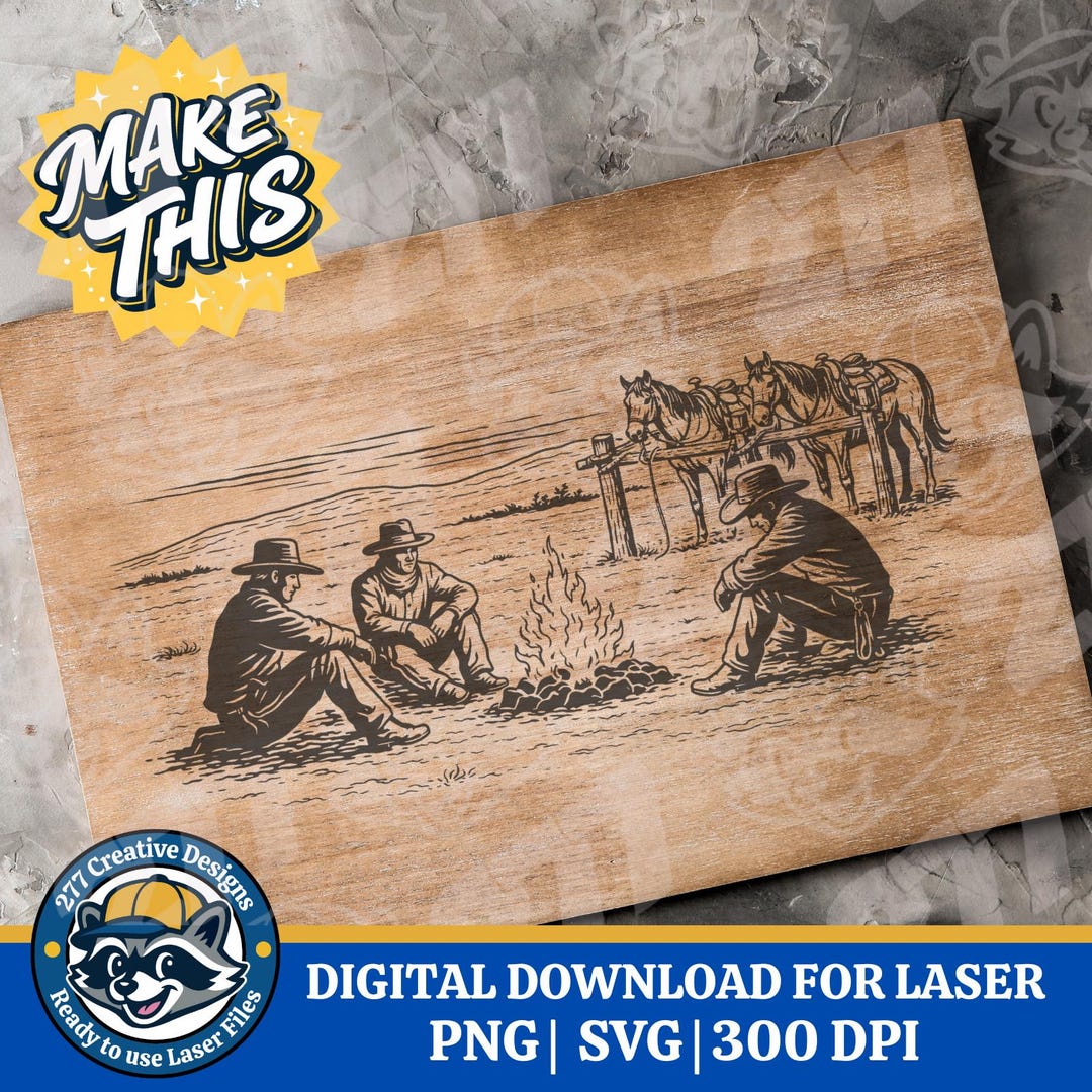 Western Cowboy Campfire Engraving File SVG PNG File for Laser Engraving ...