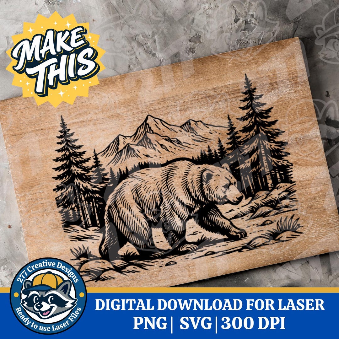 Bear in Forest Wildlife Laser Engraving Design File Digital Download ...