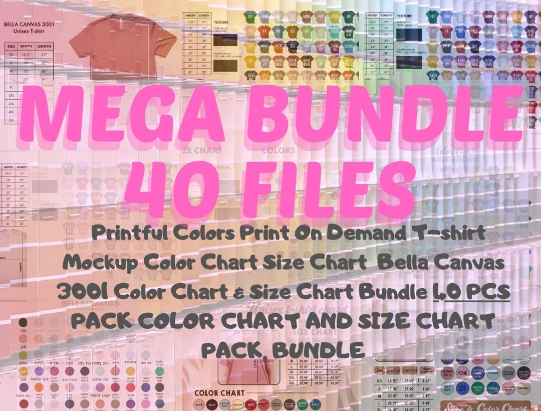 Bella Canvas 3001 Color Chart & Size Chart Bundle-printful Colors Print ...