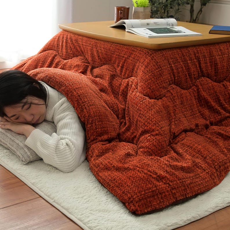 Kotatsu Futon Washable Japanese Comforter Fluffy Orange Cotton Flannel ...