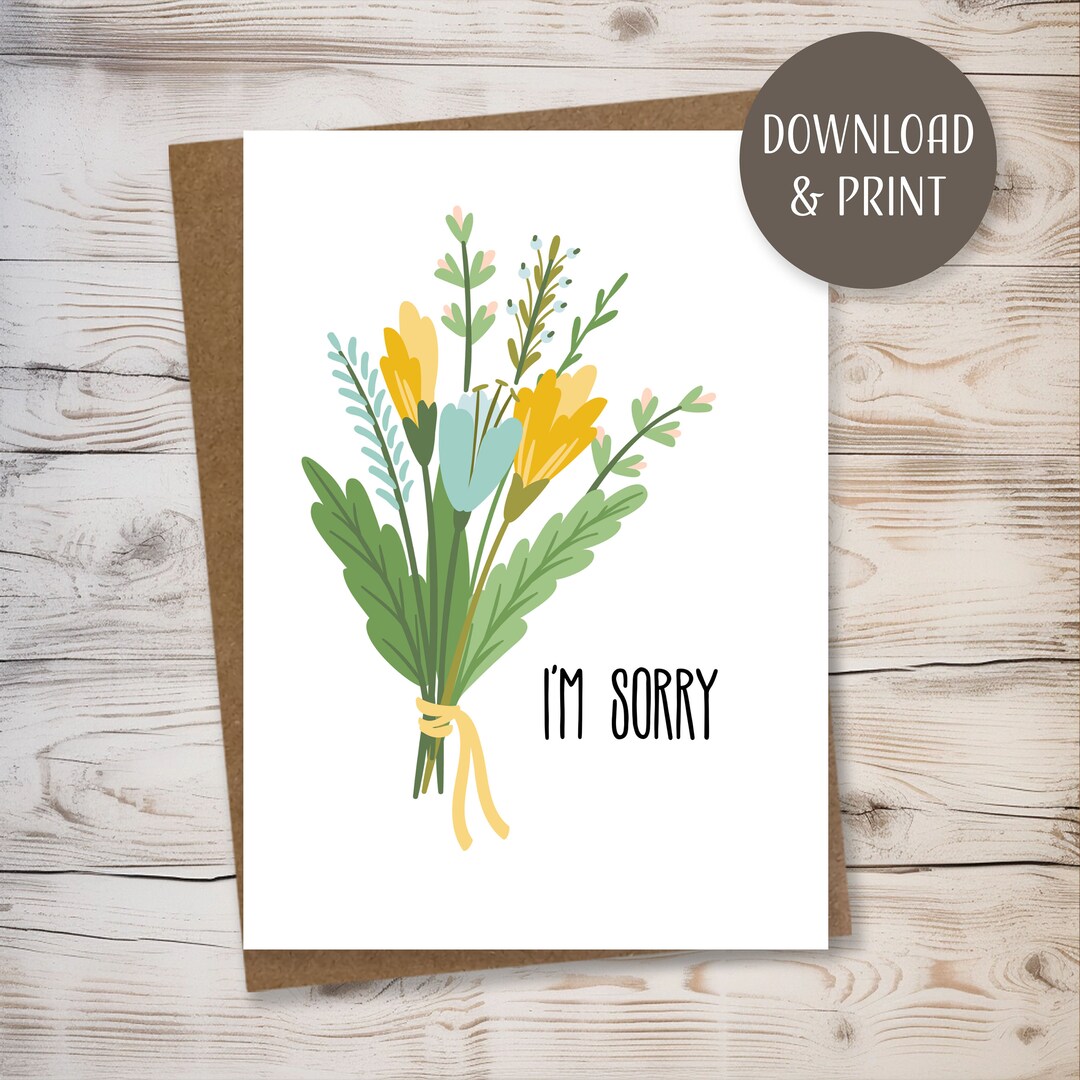 I'm Sorry Greeting Card W/ Envelope, Printable Template, Instant ...