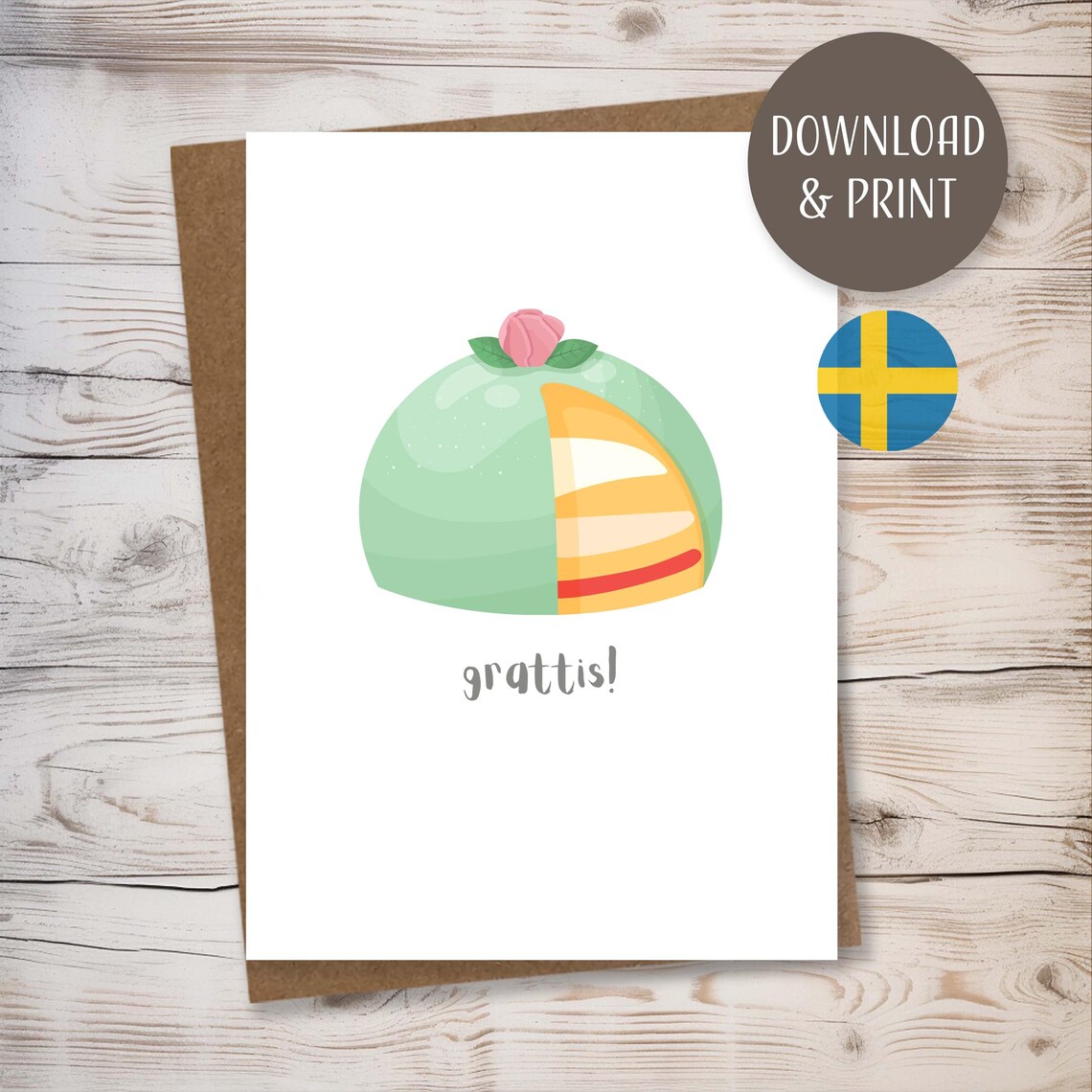 SVENSKA Birthday Greeting Card W/ Envelope, Printable Template, Instant ...