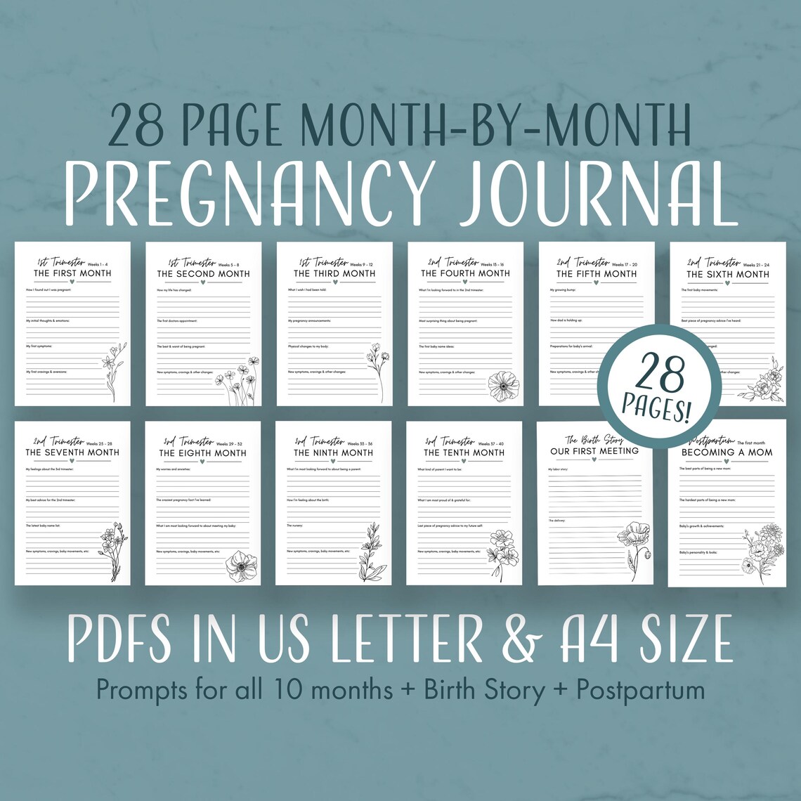 Pregnancy Journal | Printable Digital Download | 10 Months | the Birth ...