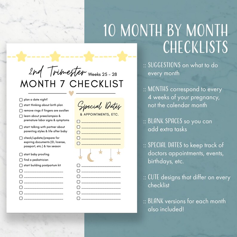 Monthly Pregnancy Checklist | Printable to Do List | Digital Download ...
