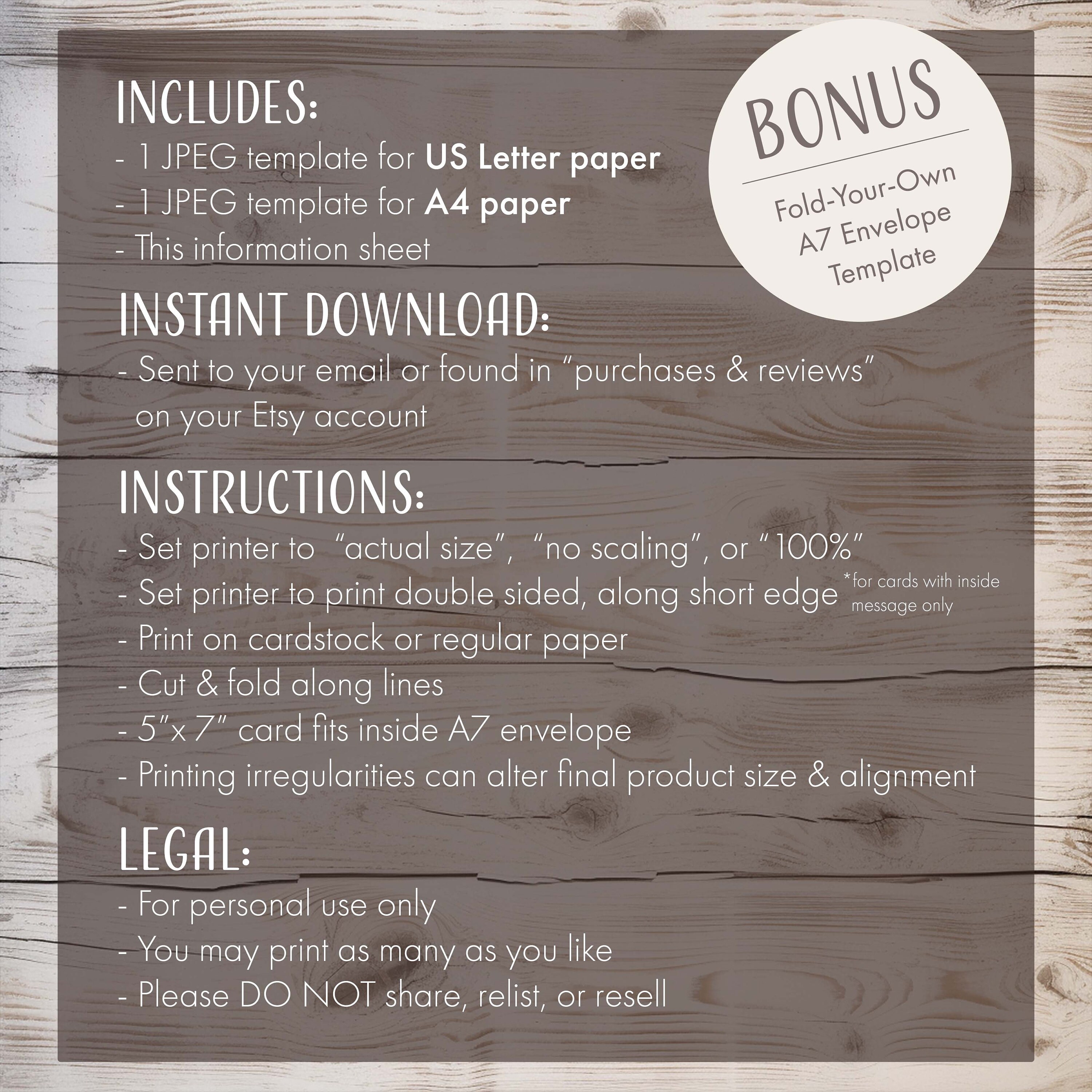 Greeting Card W/ Envelope, Printable Template, Instant Download, JPEG ...