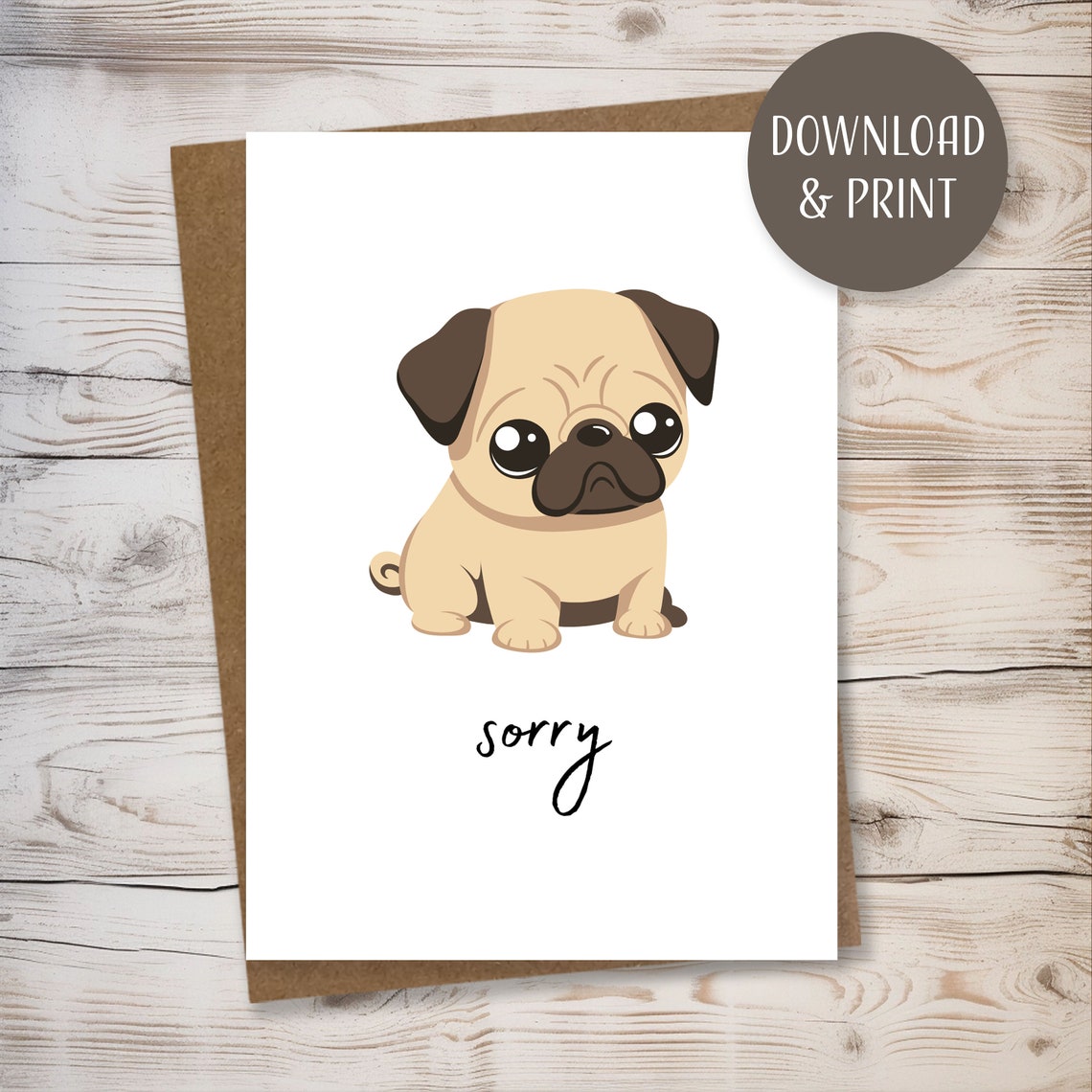 Cute I'm Sorry Greeting Card W/ Envelope, Printable Template, Instant ...