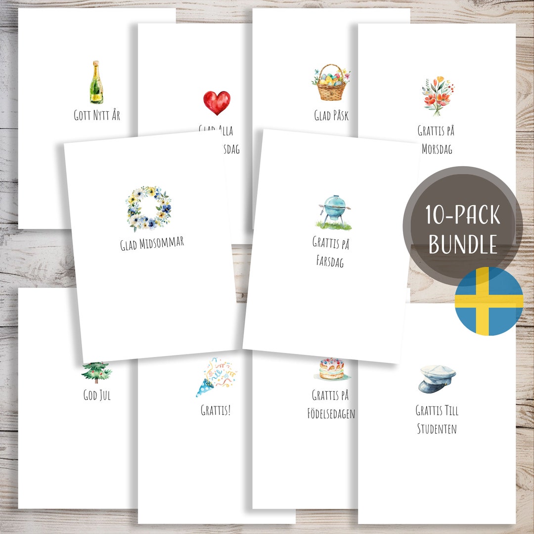 SVENSKA Swedish Holidays Greeting Card Bundle W/ Envelope, Printable ...