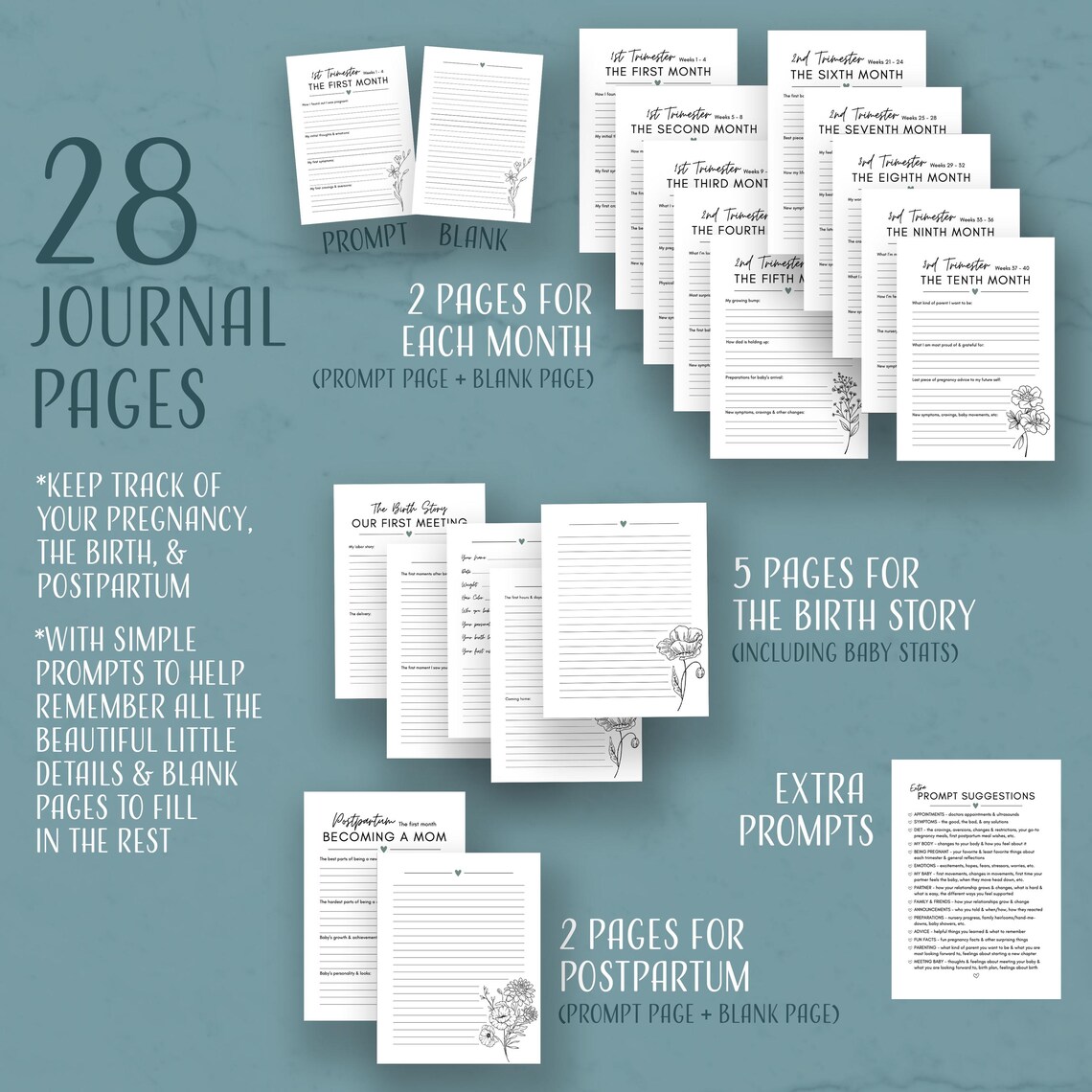 Pregnancy Journal | Printable Digital Download | 10 Months | the Birth ...