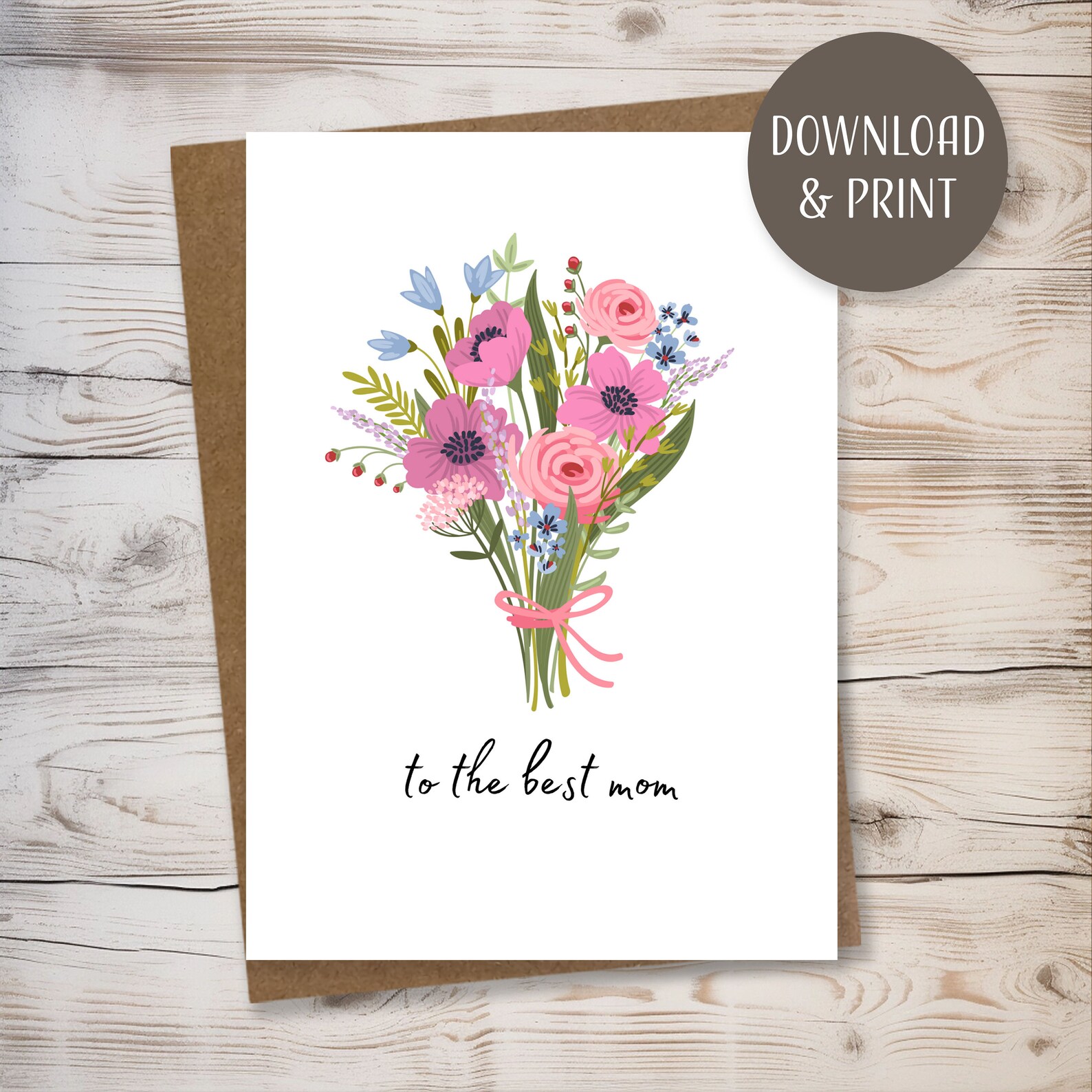 Mom Greeting Card W/ Envelope, Printable Template, Instant Download ...