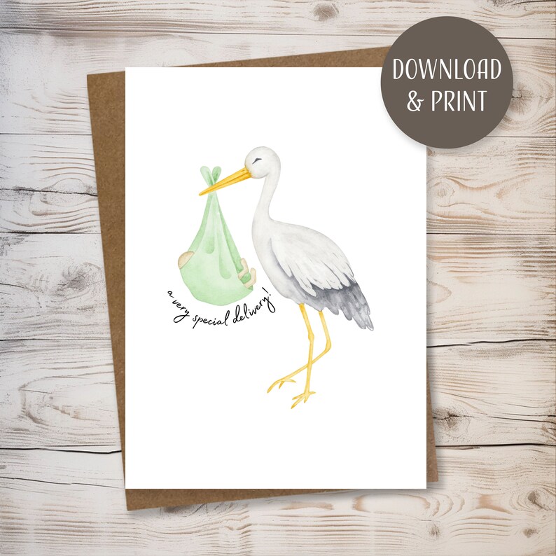 Baby Greeting Card W/ Envelope, Printable Template, Instant Download ...