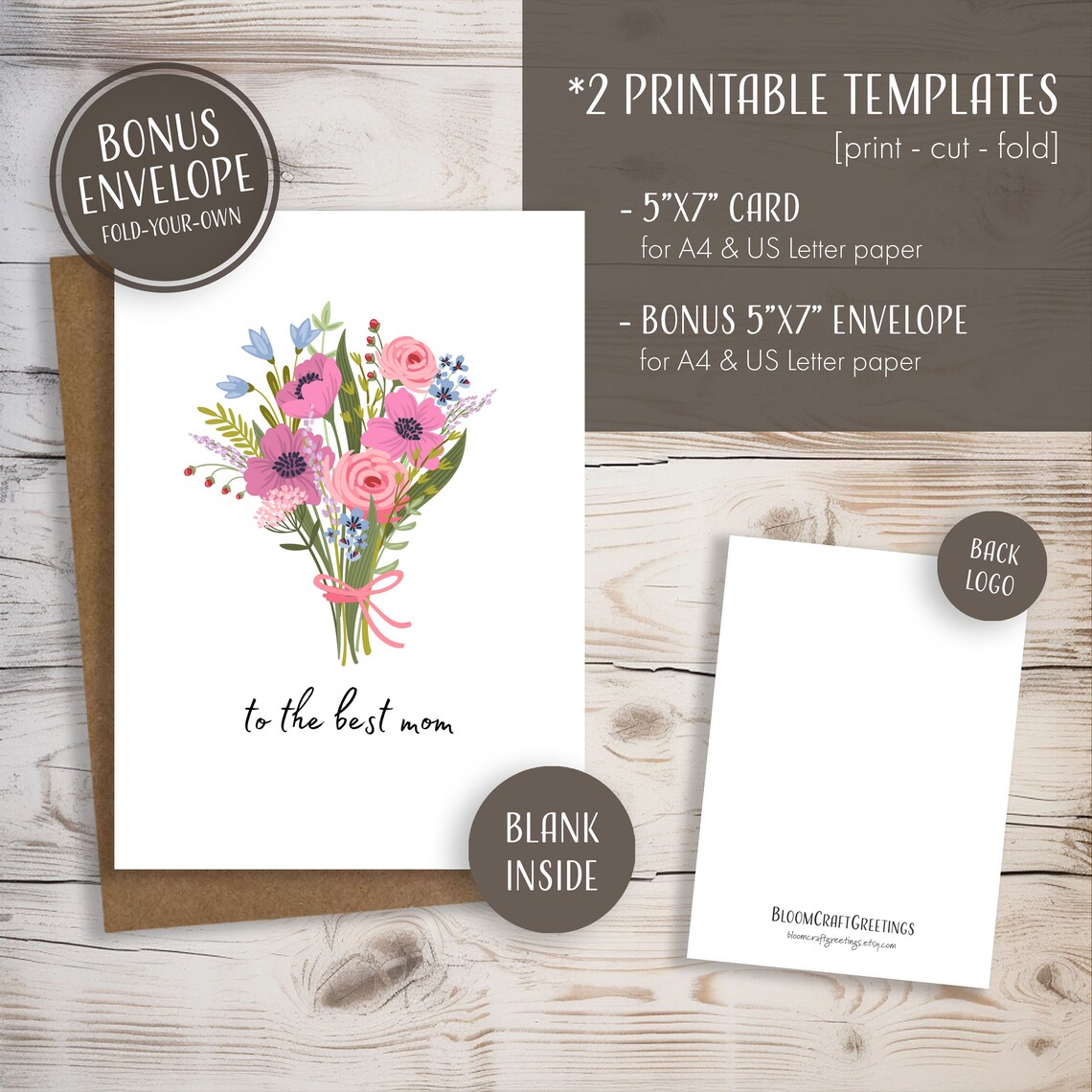Mom Greeting Card W/ Envelope, Printable Template, Instant Download ...