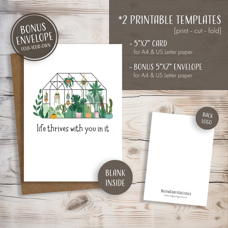 Greeting Card W/ Envelope, Printable Template, Instant Download, JPEG ...