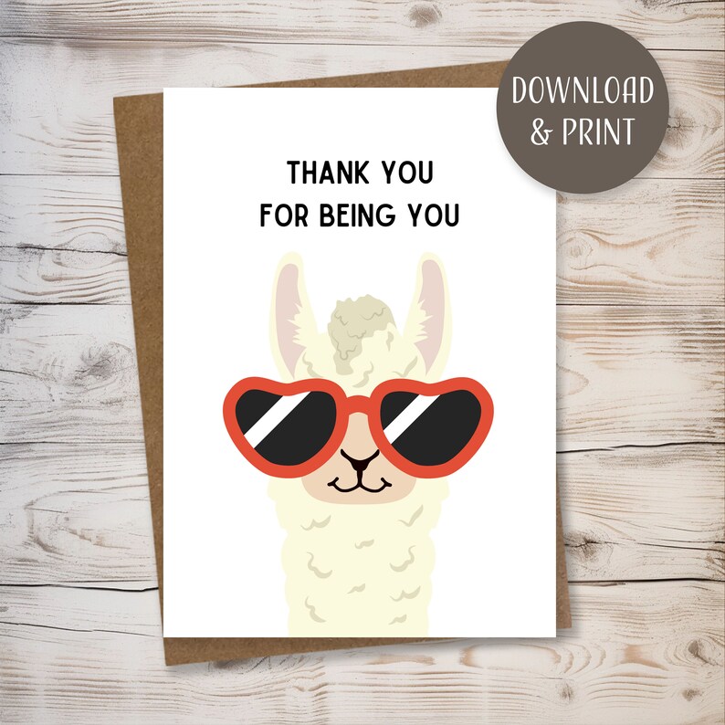 Funny Thank You Greeting Card W/ Envelope, Printable Template, Instant ...