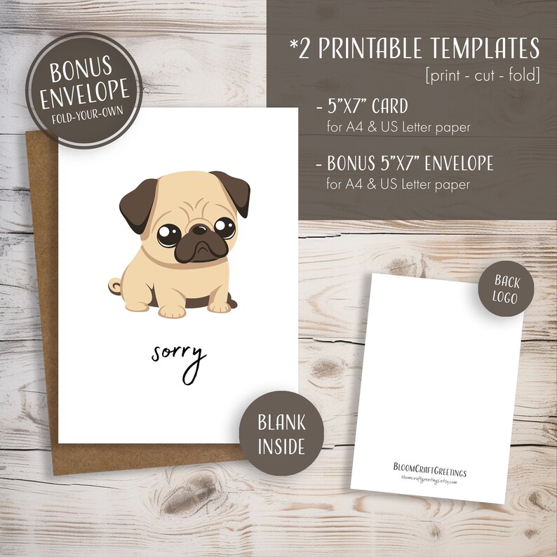 Cute I'm Sorry Greeting Card W/ Envelope, Printable Template, Instant ...