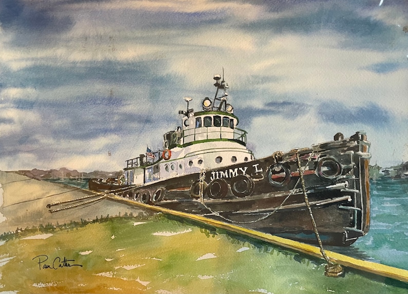 Tugboat Painting, Ship Wall Art, Nautical Watercolor, Maritime Wall ...