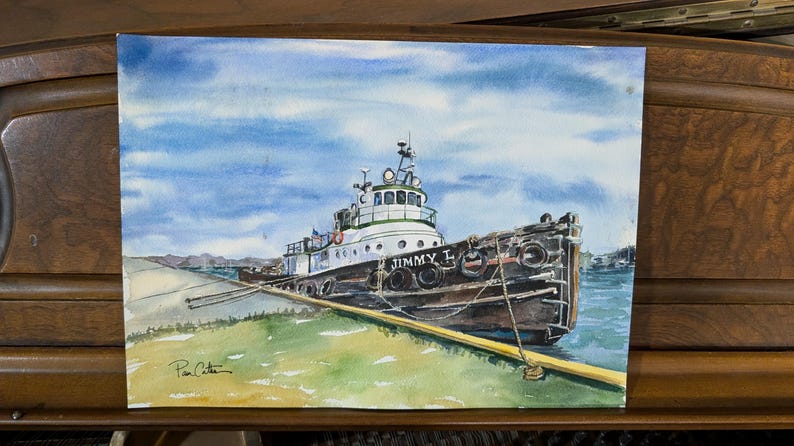 Tugboat Painting, Ship Wall Art, Nautical Watercolor, Maritime Wall ...