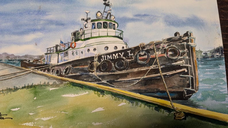 Tugboat Painting, Ship Wall Art, Nautical Watercolor, Maritime Wall ...