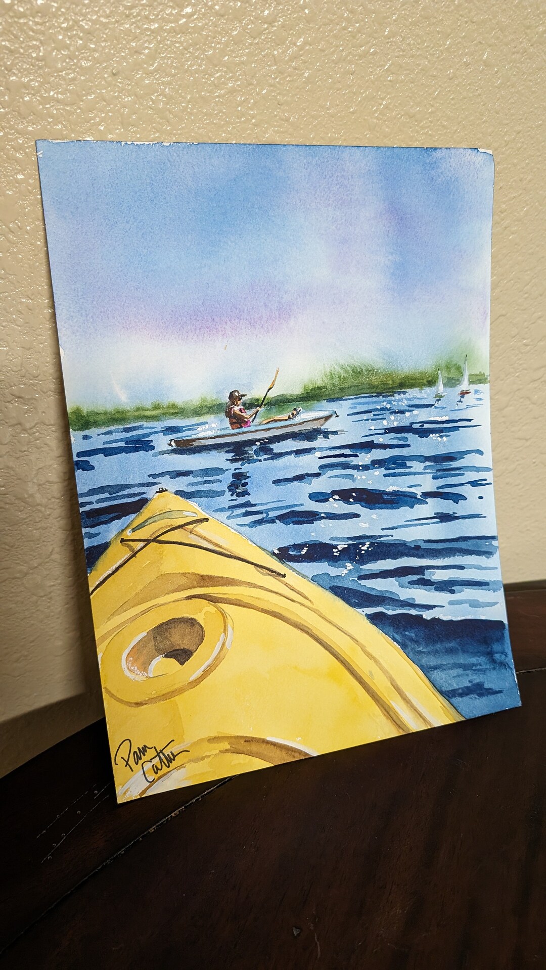 Serene Kayak Scene, Watercolor Painting of Door County WI Lake View ...