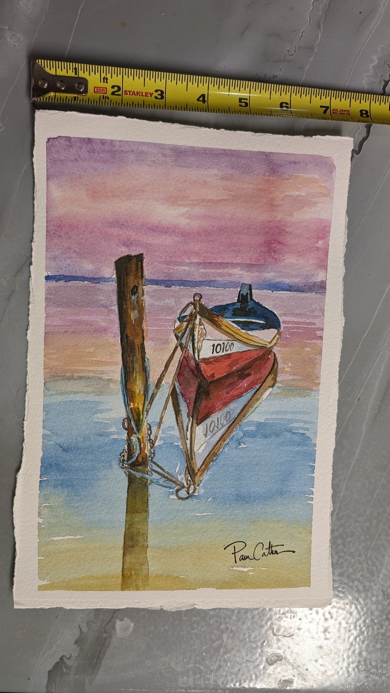 Summer Canoe Sunset Painting, Gift for Nature Lover, Cozy Landscape ...