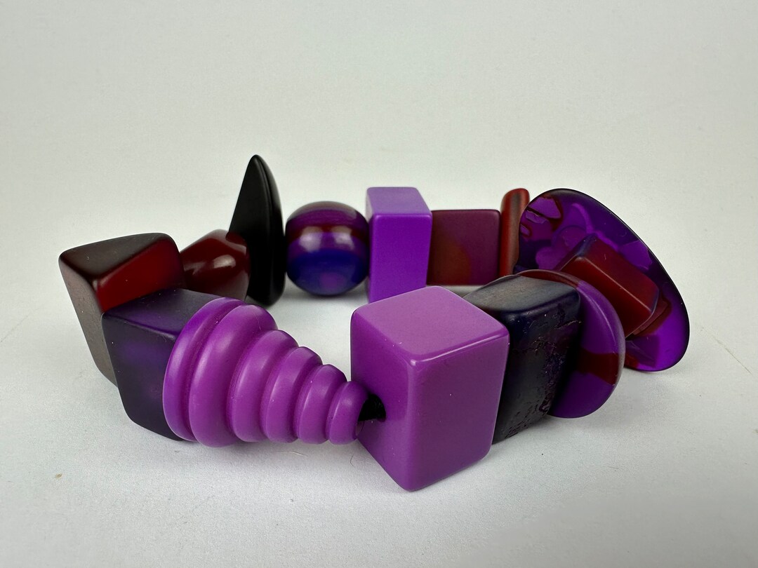 Jackie Brazil Resin Sobral Purple Elasticated Shaped Bracelet New ...