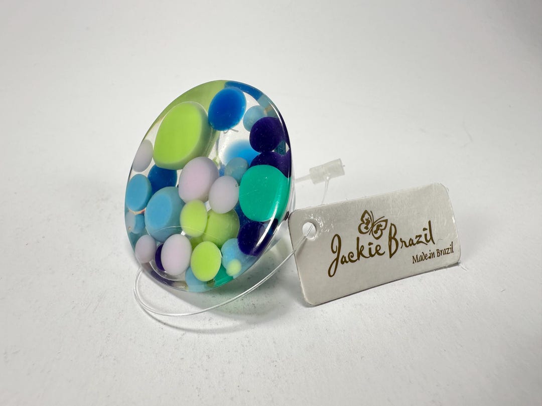 Jackie Brazil "acrobatic" Flat Round Petite Blue Balls Spots Resin Ring ...