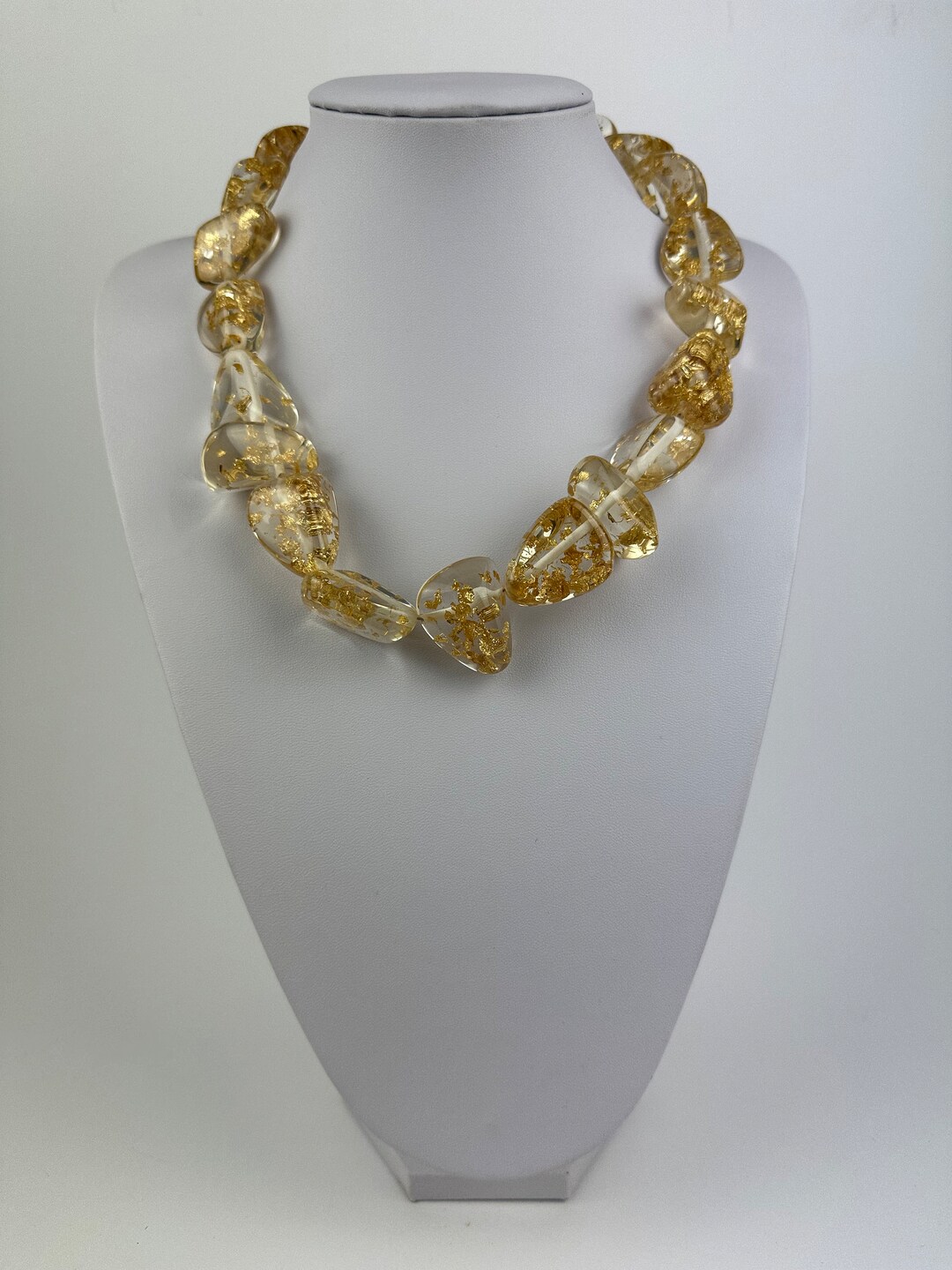 Jackie Brazil diamonds Gold Flakes Flinstone Bone 55cm Necklace N0061 ...