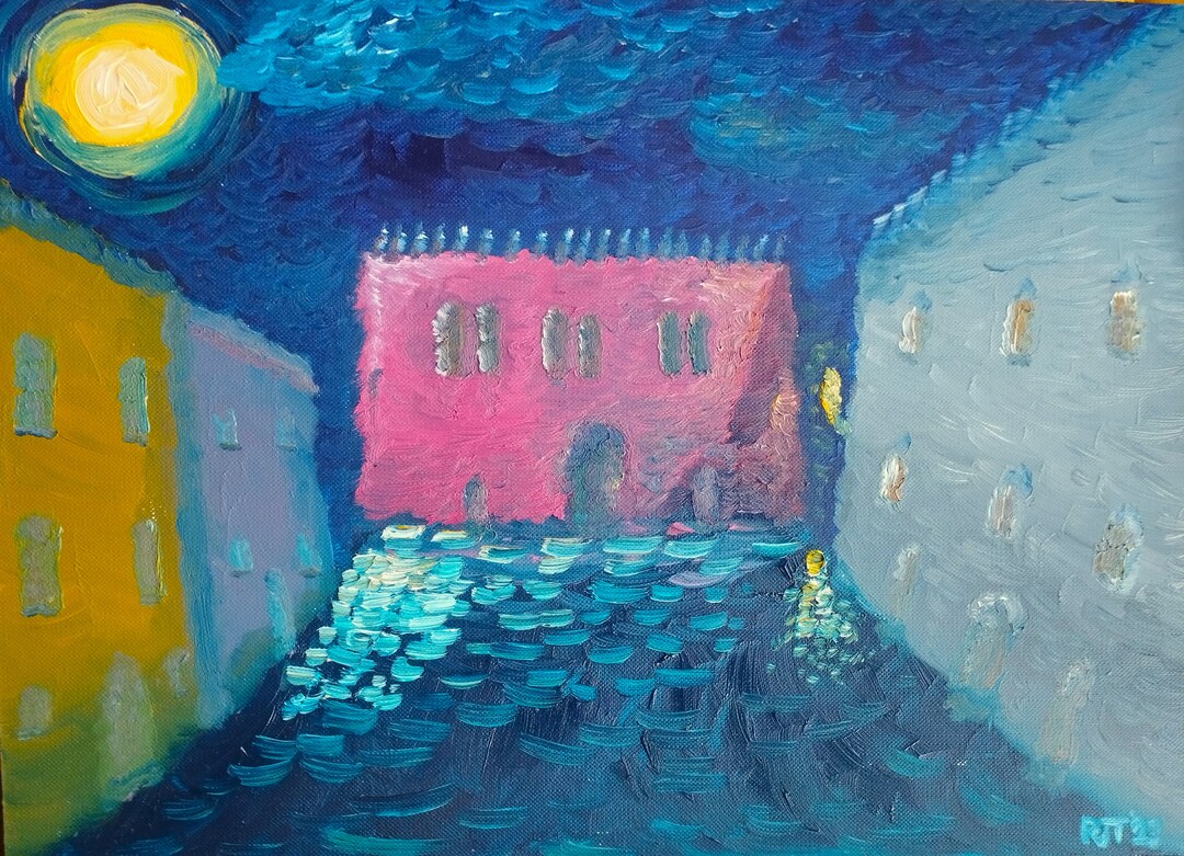 Original Signed Oil Impressionist Painting - Venice Canals by Moonlight ...