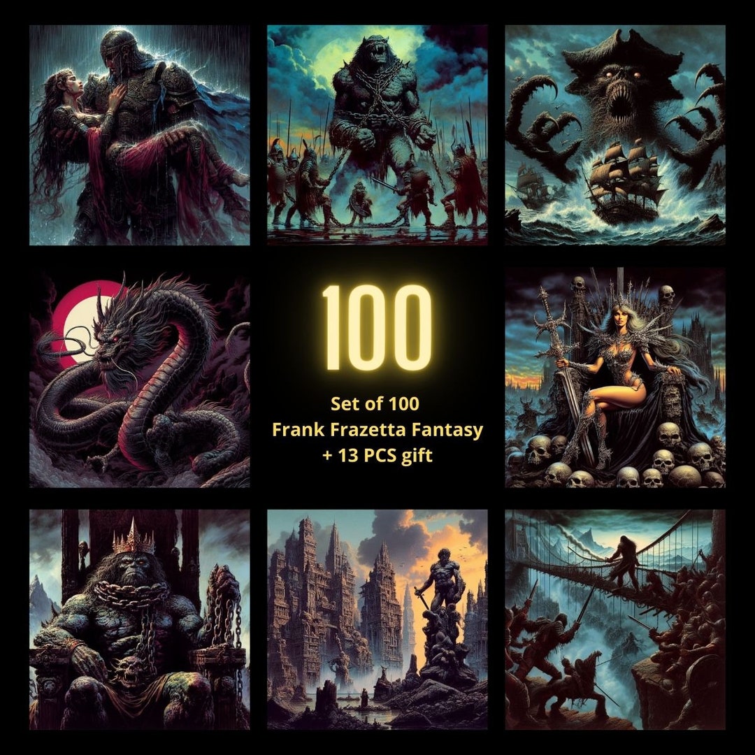 Set of 100 Frank Frazetta Fantasy Sci-fi Pulp Art Pin up Posters ...