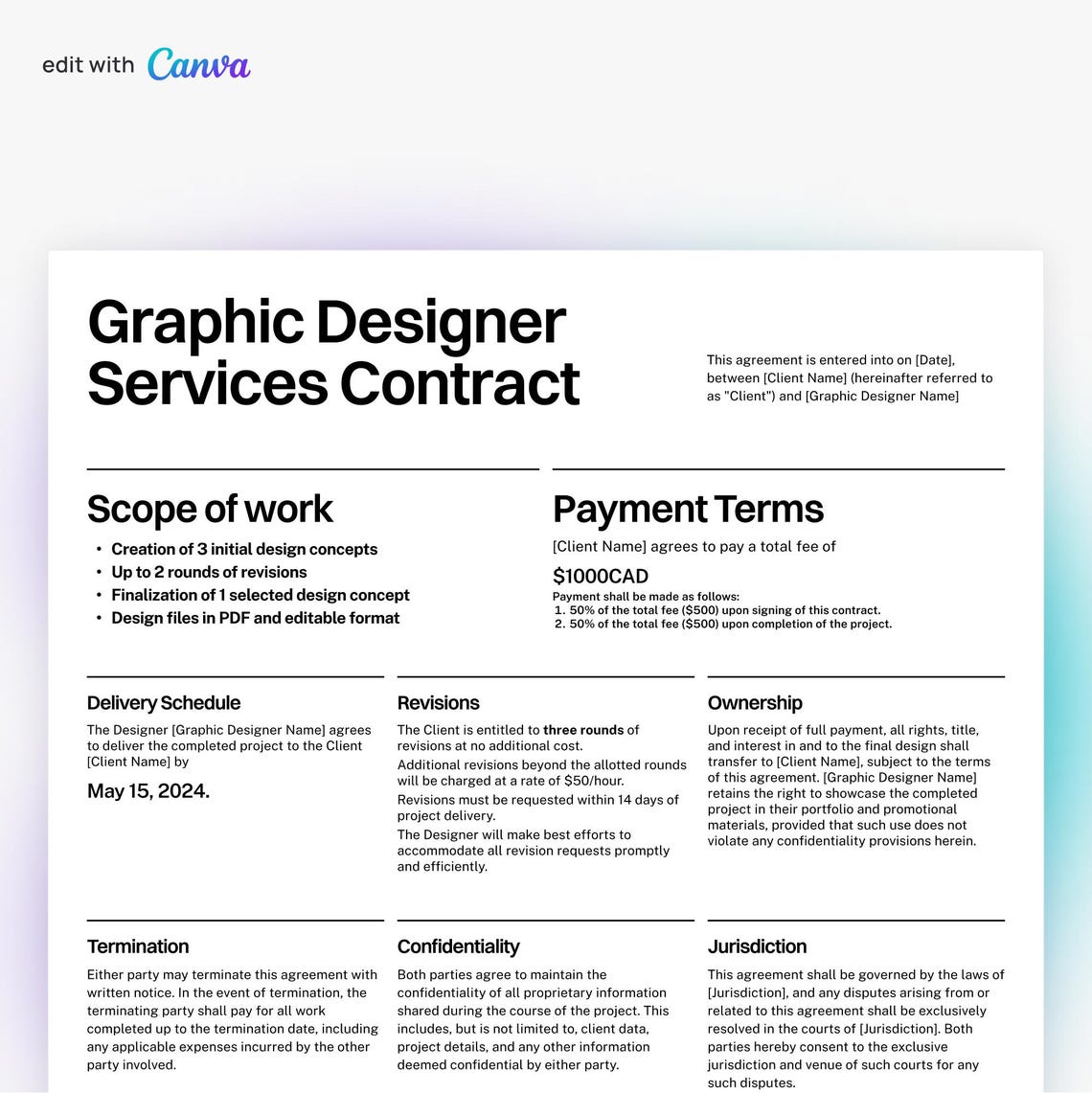 Graphic Designer Contract Template | Small Business Legal Document ...