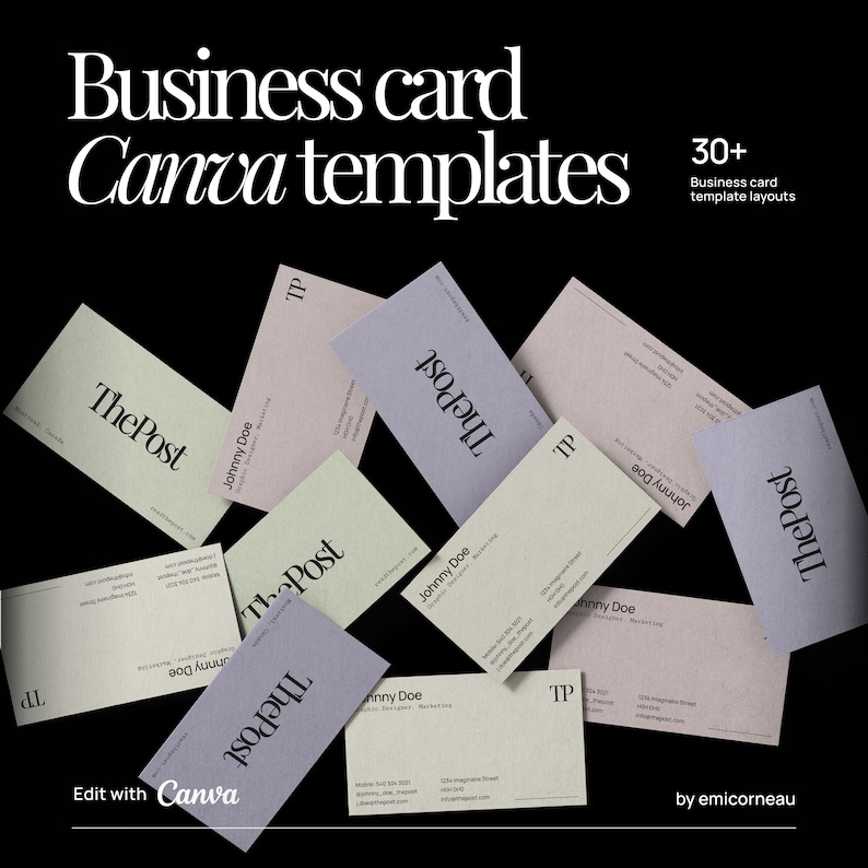 Business Cards Canva Template: Instant Download, DIY Minimal Colourful ...