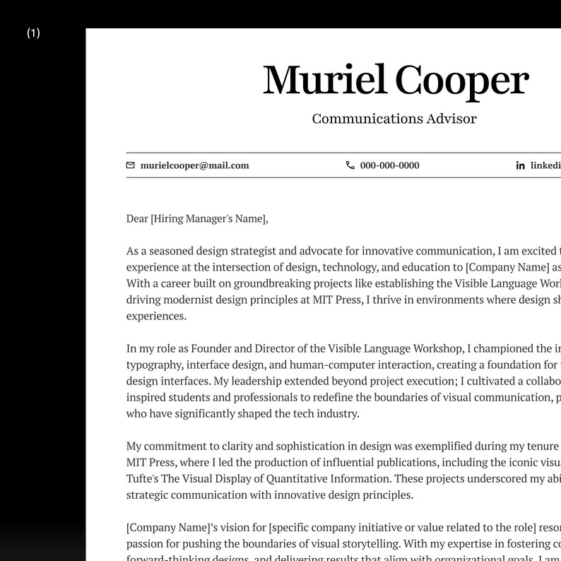 Minimalist Cover Letter Template | Classic Serif (editable in Canva) - Etsy