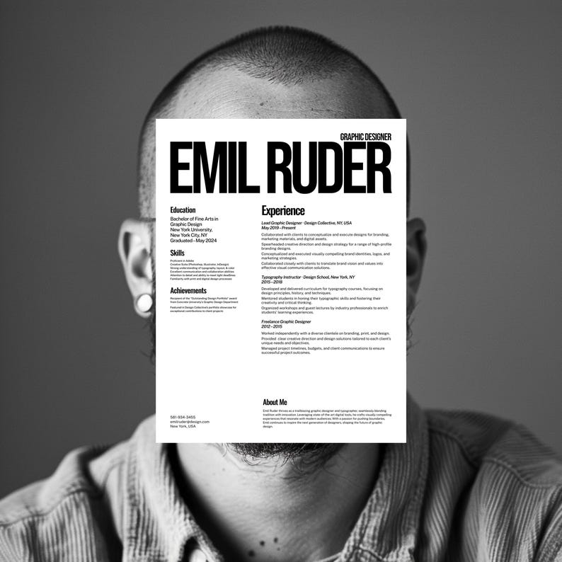 Resume Template for Graphic Designers and Creatives | Minimalist Swiss ...