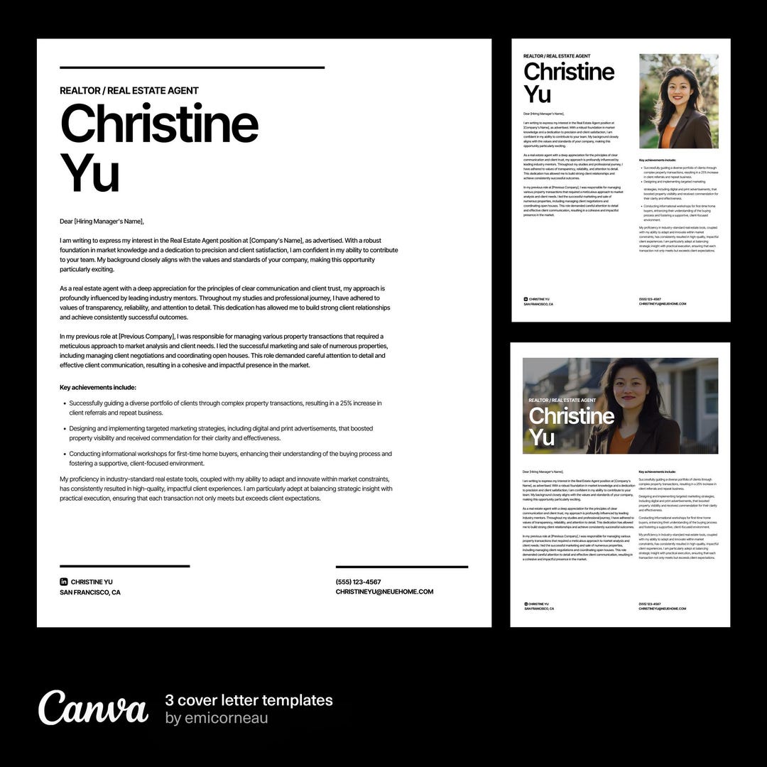 Minimal Canva Cover Letter Template Ideal for Real Estate Agents ...