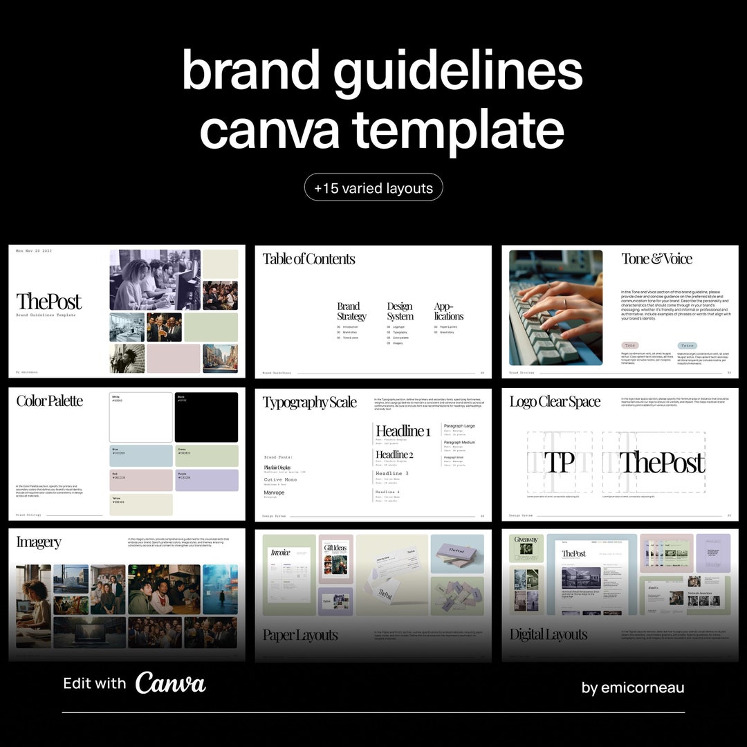 Simple Brand Guidelines Template for Designers Editable Branding Kit in ...