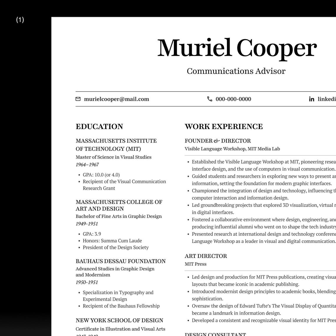 Minimalist Resume Template | Classic Serif Design (editable in Canva ...