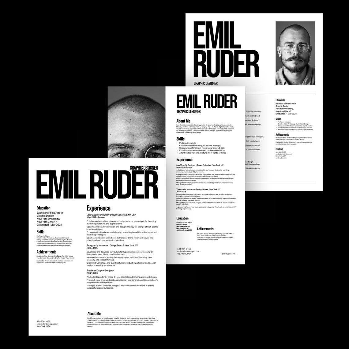 Resume Template for Graphic Designers and Creatives | Minimalist Swiss ...