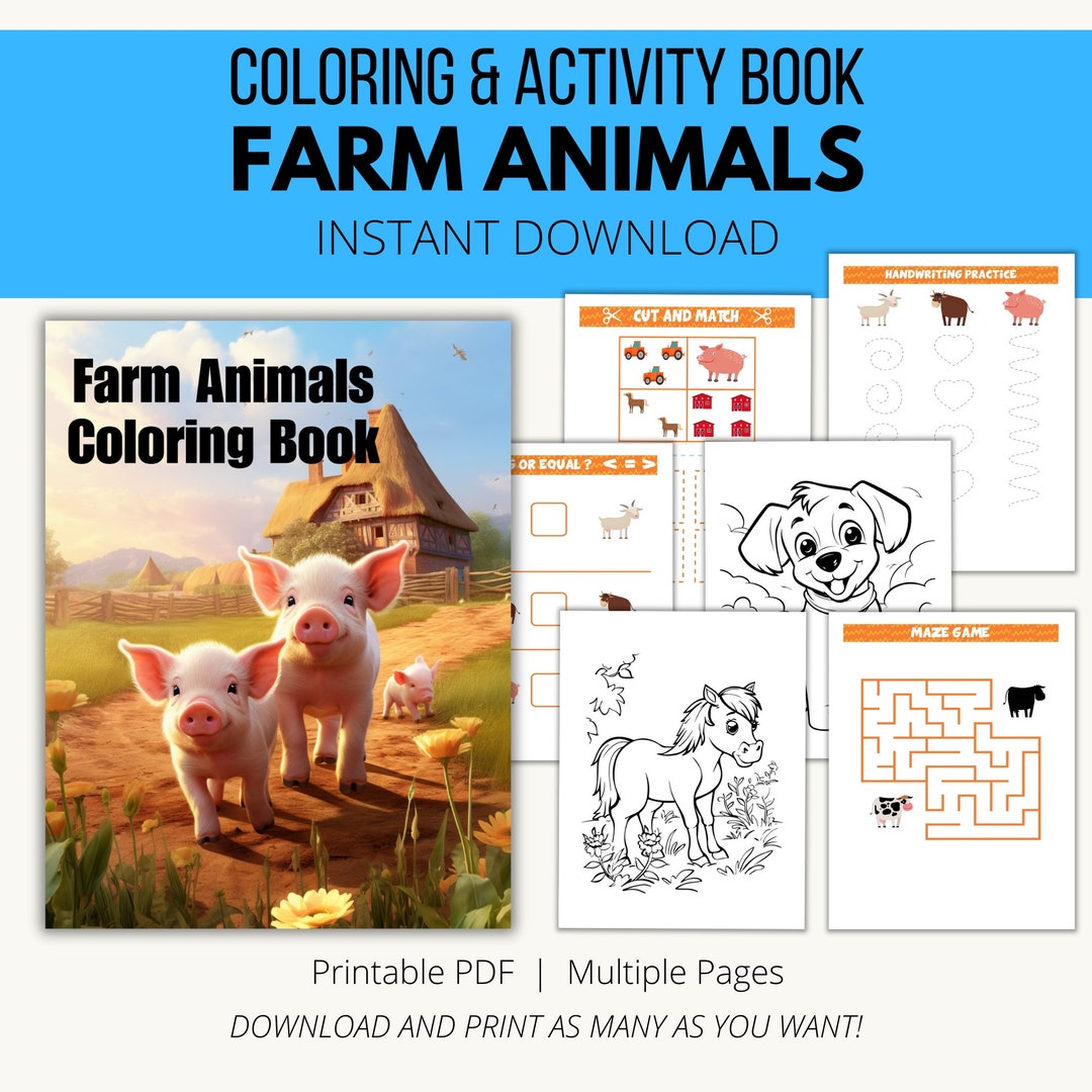 Farm Animals Coloring and Activity Book - Etsy