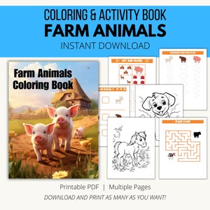 Farm Animals Coloring and Activity Book - Etsy