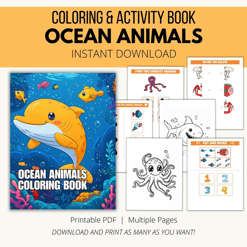 Printable Ocean Animals Coloring and Activity Book - 140 Pages - Etsy