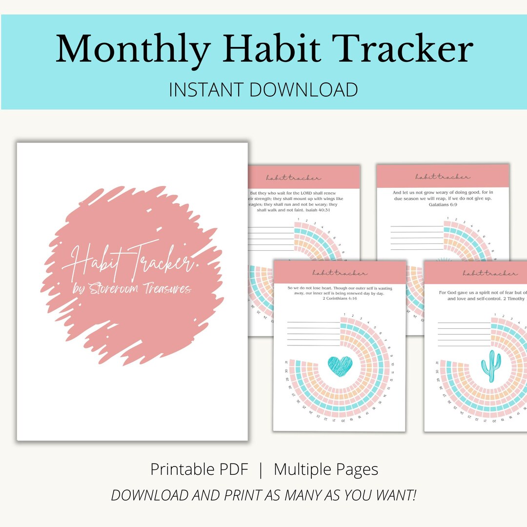 Printable Bible Monthly Habit Tracker With Bible Verses - Boho - Etsy
