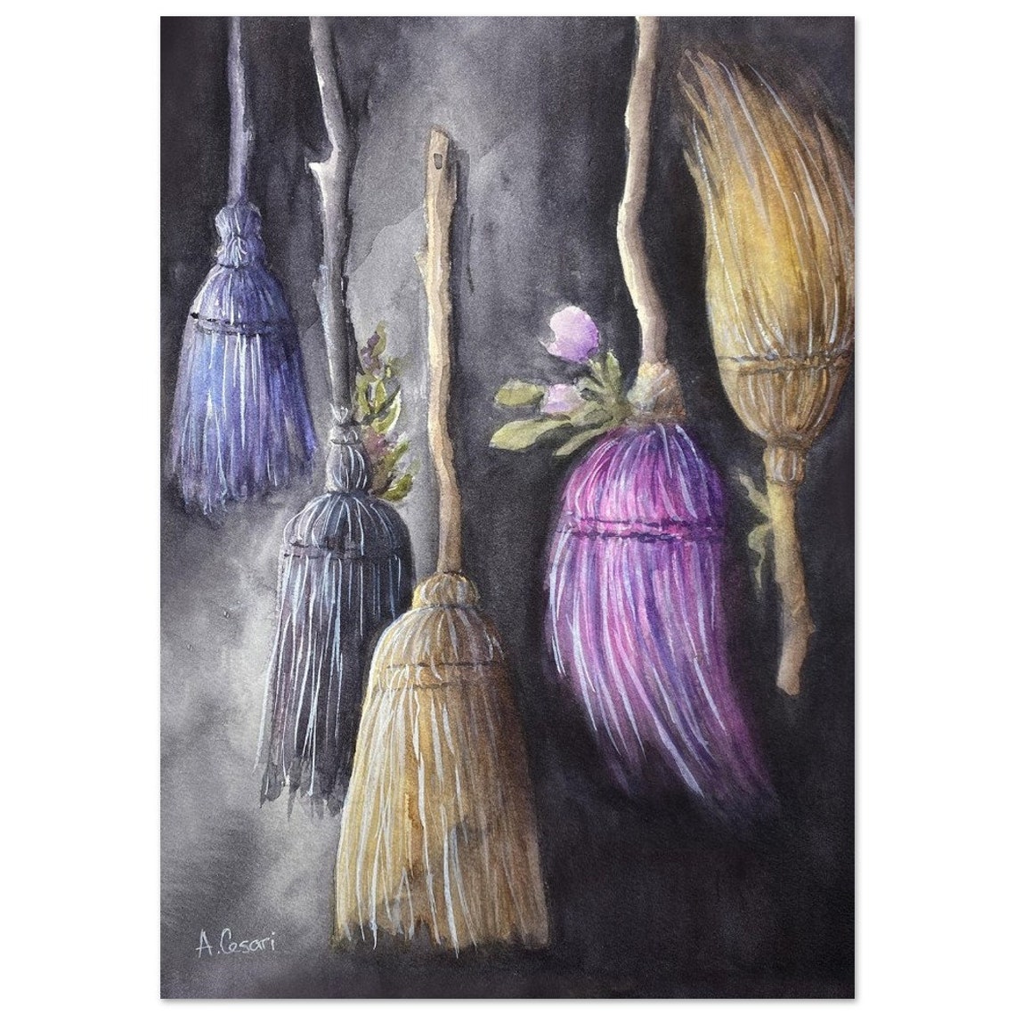 Art Print - A Collection of Brooms - Etsy
