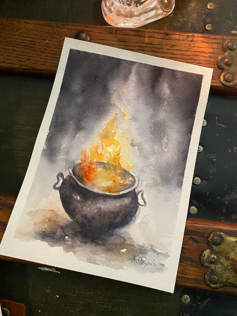 Original Watercolor Painting Classic Witch's Cauldron by Amy Cesari - Etsy