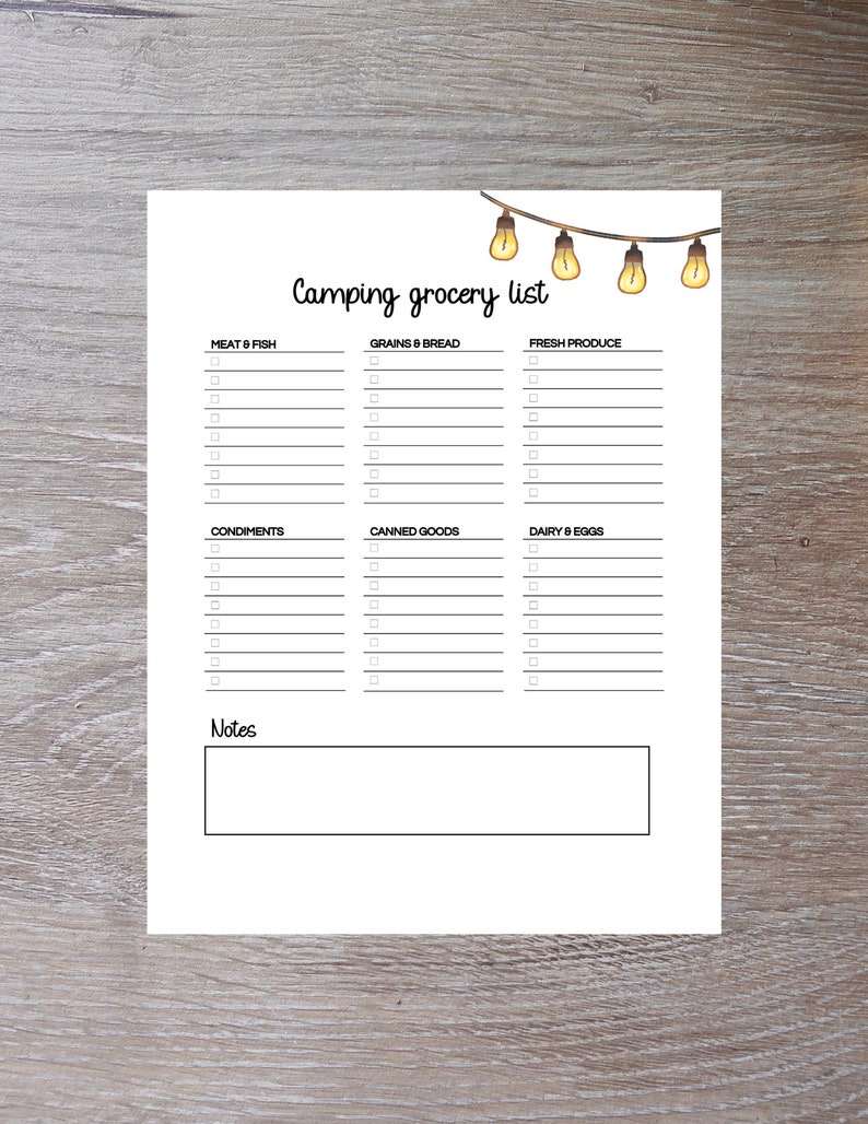 Camping Planner Printable Checklist Checklist Template Organizer PDF ...