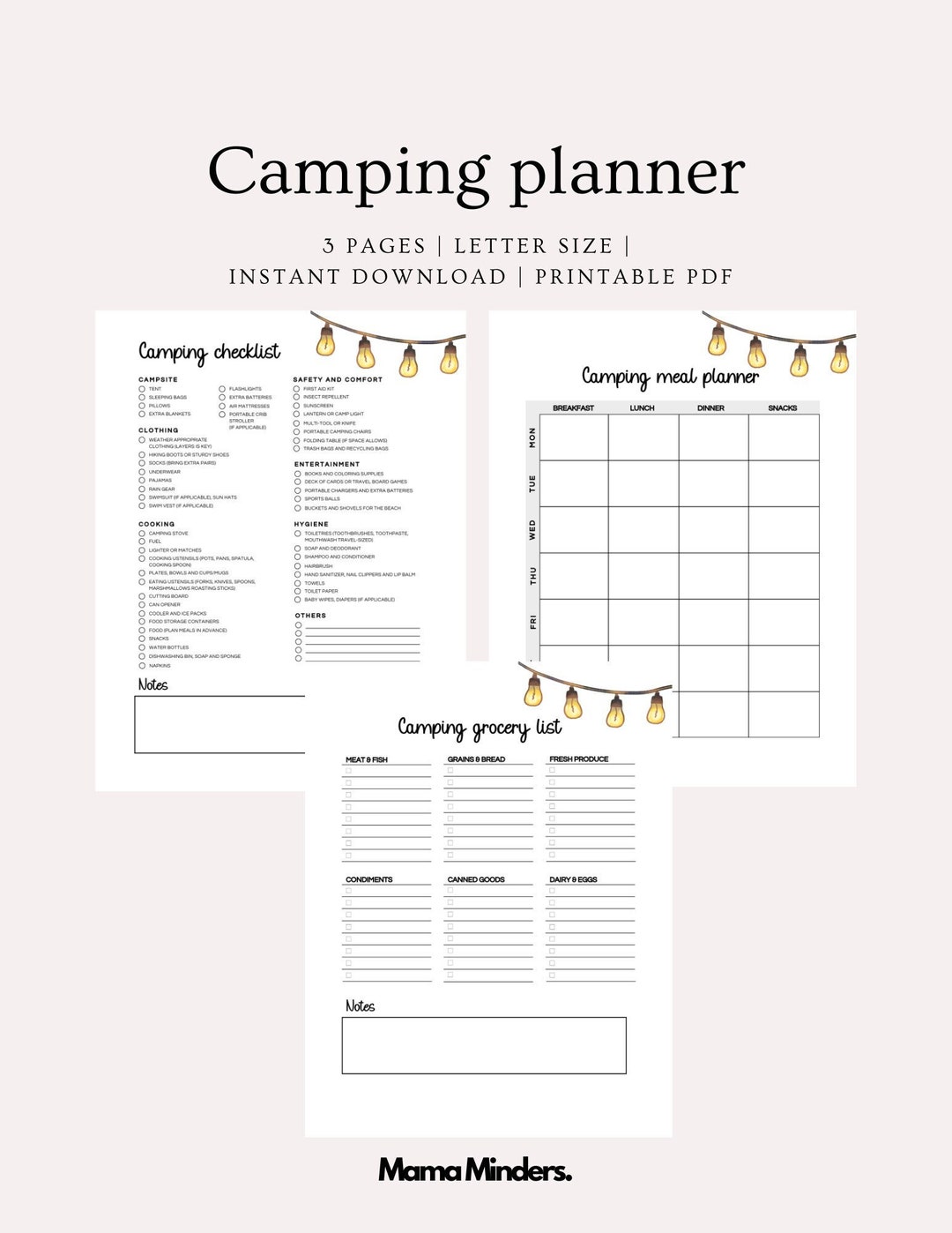 Camping Planner Printable Checklist Checklist Template Organizer PDF ...