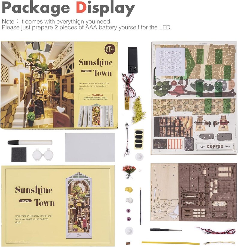 DIY Book Nook Kit Bookend Stand Bookshelf Insert Bookcase Miniature House With Sensor Light 3D ...