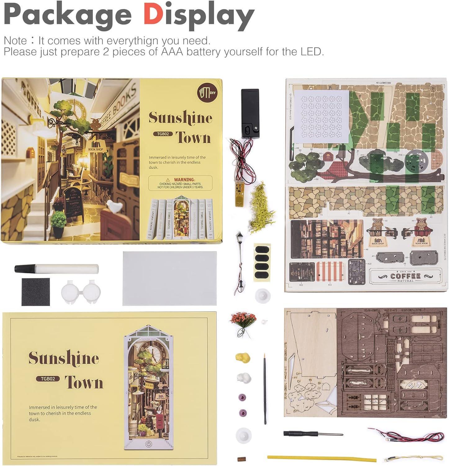 DIY Book Nook Kit Bookend Stand Bookshelf Insert Bookcase Miniature House With Sensor Light 3D ...